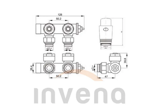 !!!ZESTAW!!! Zawór termostatyczny łazienkowy do grzejnika INVENA DU...